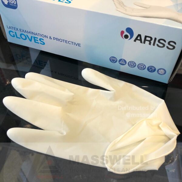 ถุงมือยาง ไร้แป้ง ARISS Latex Gloves - สีขาว (100 ชิ้น) | MasswellGroup.com