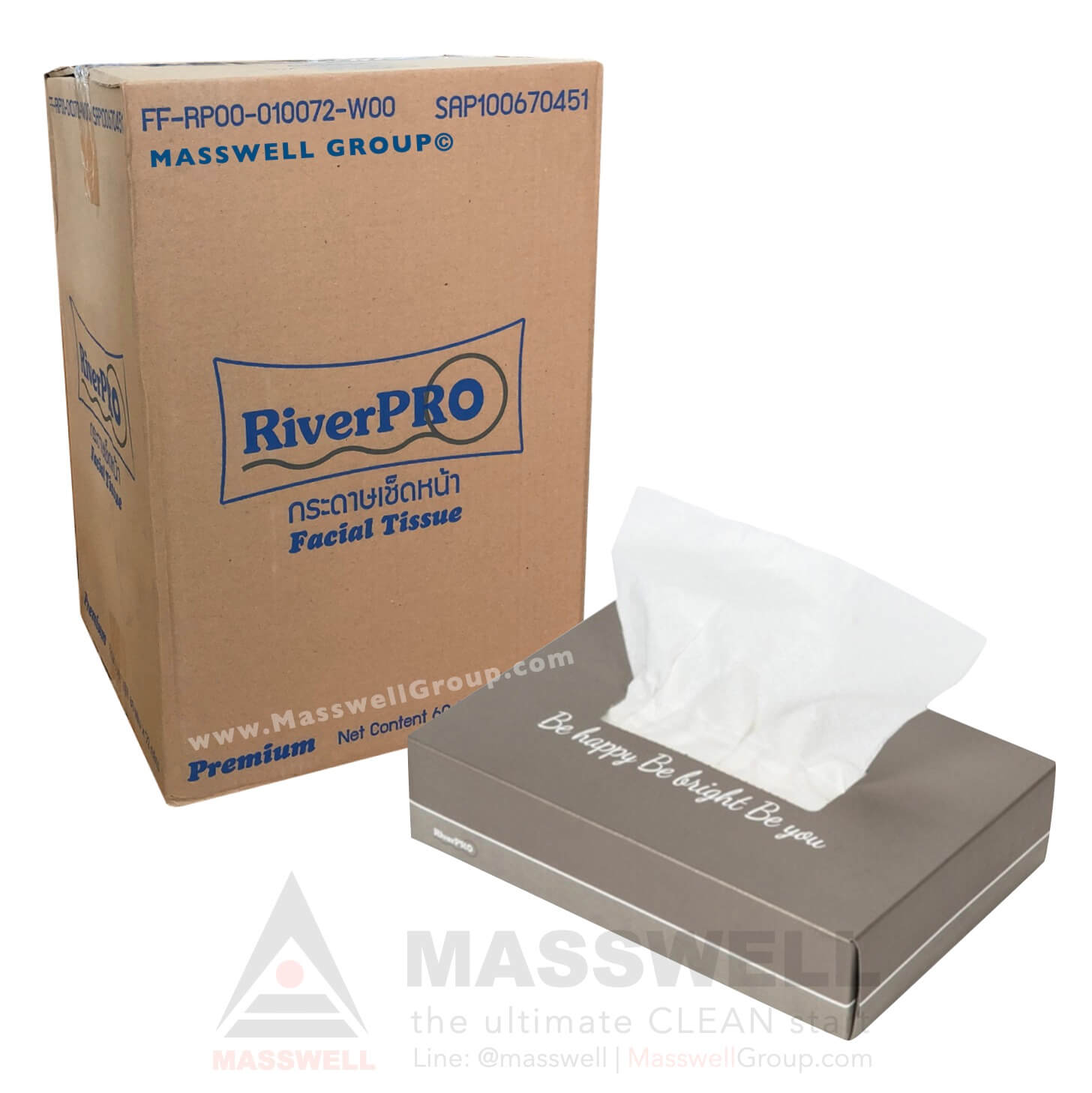 กระดาษเช็ดหน้า RiverPro รุ่น 60แผ่น (72กล่อง) | MasswellGroup.com